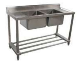 DOUBLE SINK WITH SPLASHBACK AND ADJUSTABLE POT RACK 2400MM